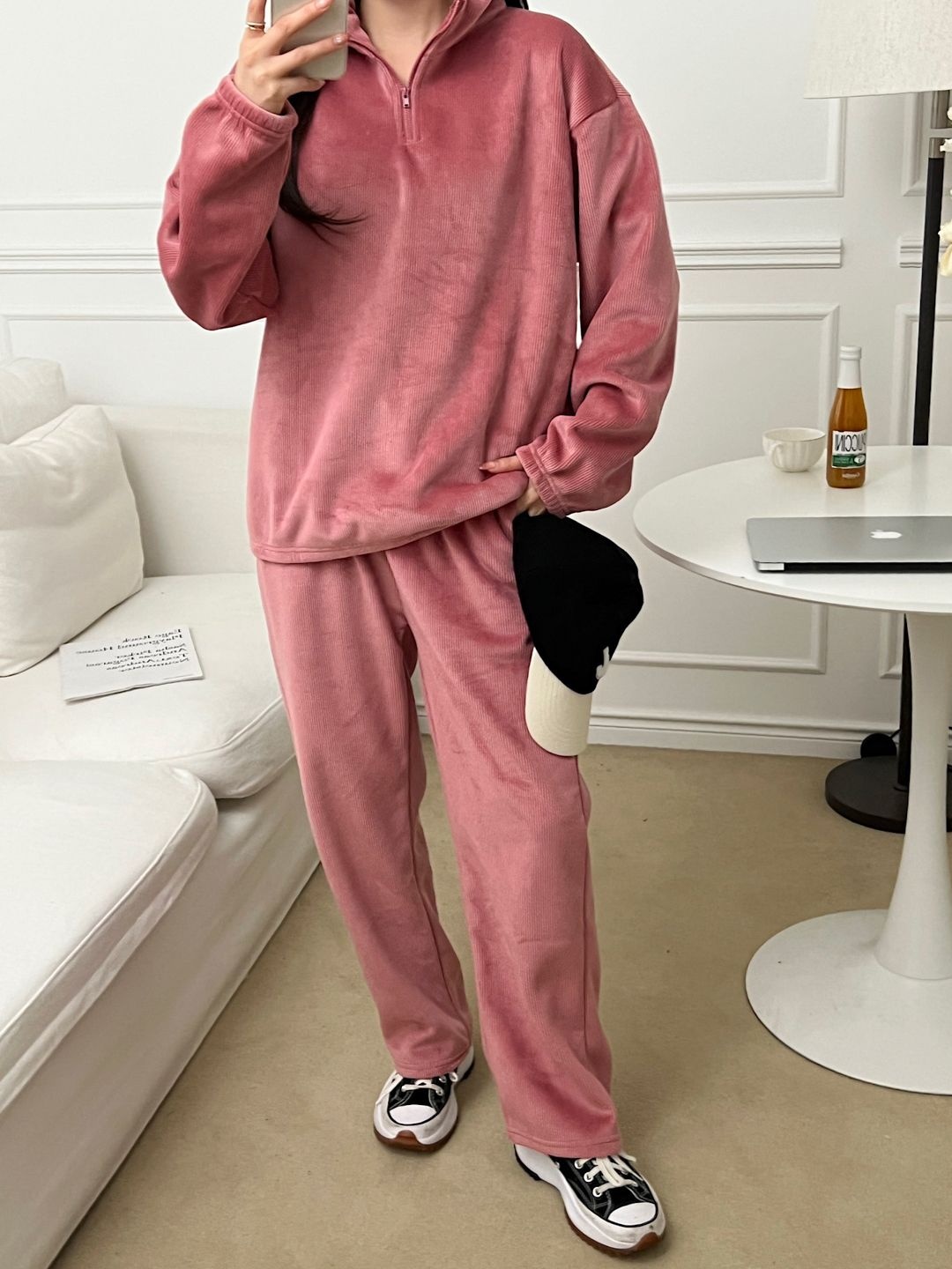 Set 르벨 소프트 골덴 코듀로이 기모 반집업 아노락 맨투맨 후리스 세미와이드and조거팬츠 겨울 트레이닝 셋업4color 세트가격 추가요금 X